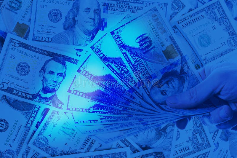 US Dollar Cash Money in Uv Light on Blue Background Stock Image - Image ...