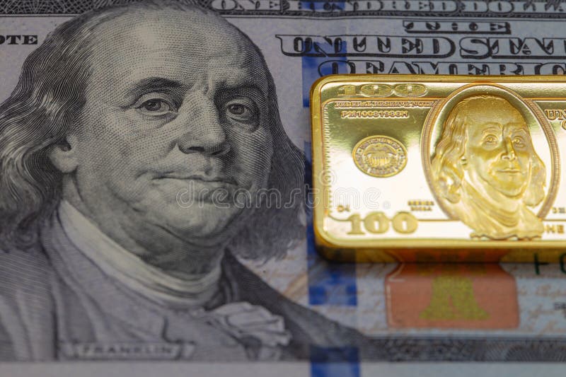 US 100 Dollar Golden Bar Die Cut Stamp on US 100 Dollar Banknote ...