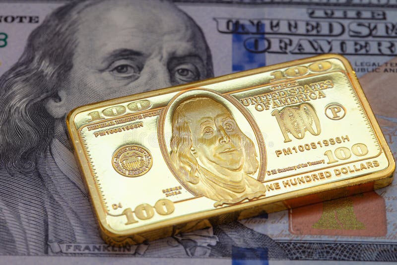 US 100 Dollar Golden Bar Die Cut Stamp on US 100 Dollar Banknote ...