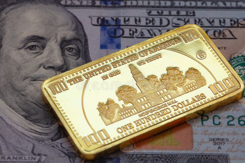 US 100 Dollar Golden Bar Die Cut Stamp on US 100 Dollar Banknote ...