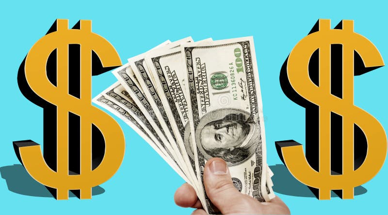 Dollar Sign of the USA with Currency Notes on a Blue Background Stock ...