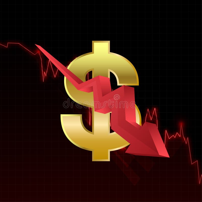 US Dollar Red Downfall Crisis of Economy. Vector Illustration Stock ...