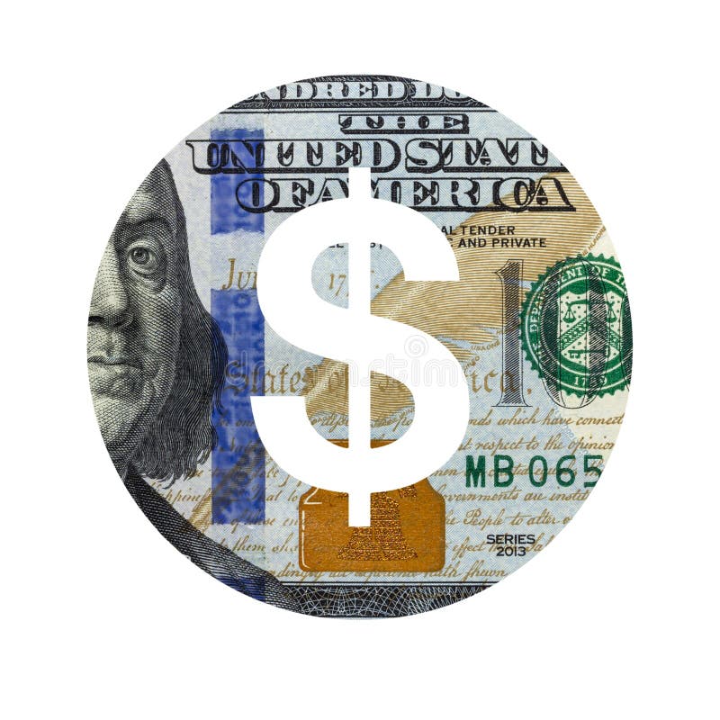 US Dollar Sign Icon with Real 100 Obverse Dollars Banknote Texture ...