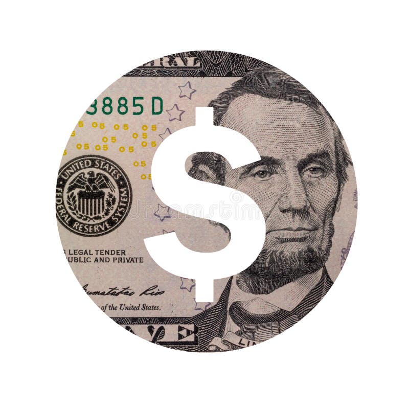 US Dollar Sign Icon with Real 5 Obverse Dollars Banknote Texture ...