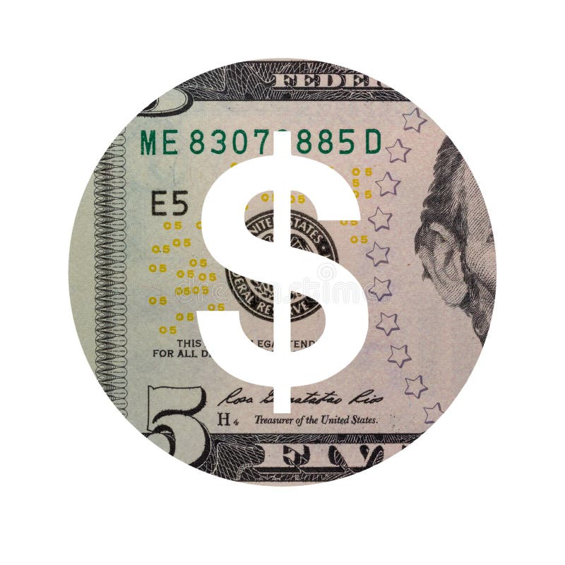 US Dollar Sign Icon with Real 5 Obverse Dollars Banknote Texture ...
