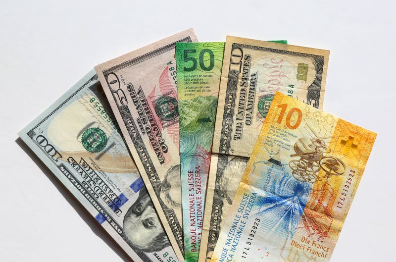 US Dollar and Swiss Franc Banknotes with White Background Stock ...