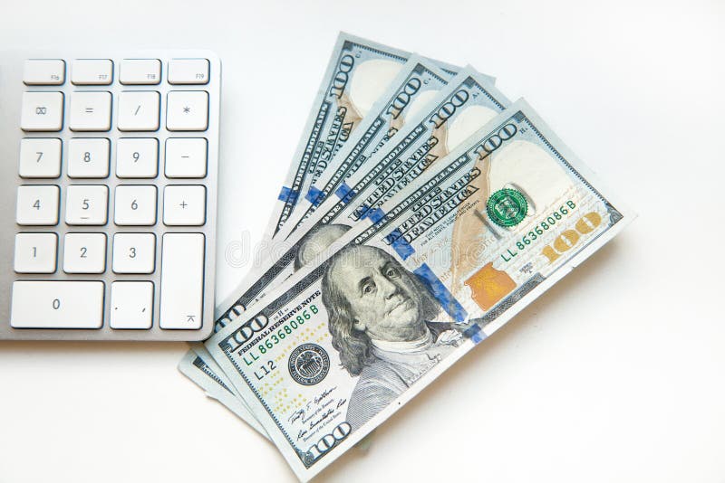 100 US Dollars Bank Notes with Computer Keyboard. Stock Image - Image ...