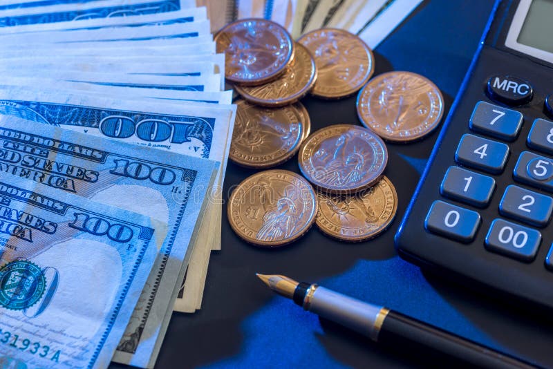 US Dollars, Coin, Calculator Stock Photo - Image of payment, concept ...