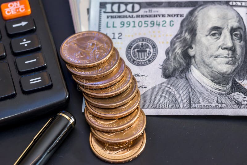 US Dollars, Coin, Calculator Stock Image - Image of american, loan ...