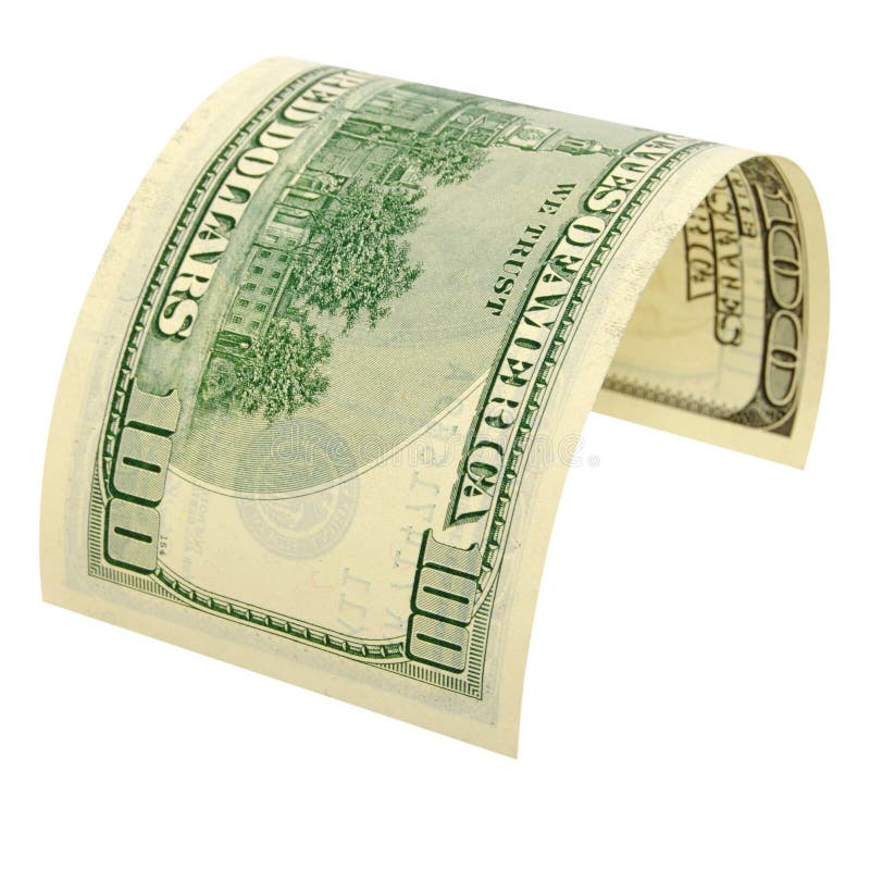 Curved Hundred-dollar Bill Close Up on a Light Plane. Stock Image ...