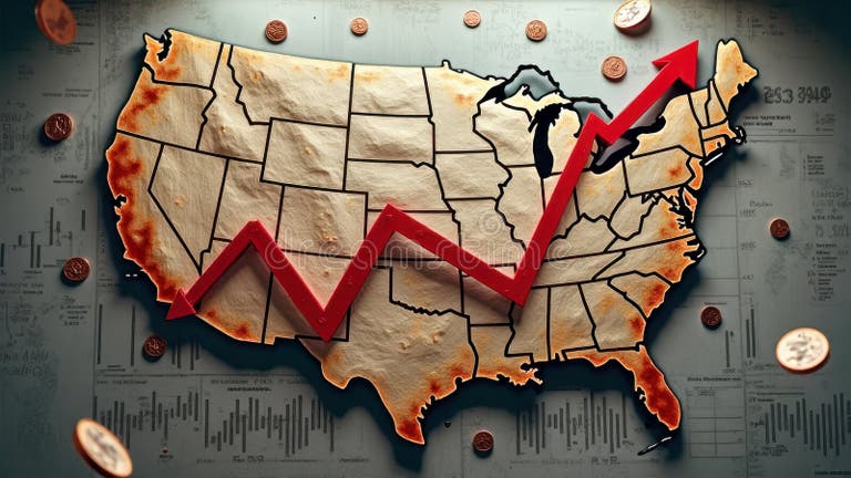 Us Economic Growth Chart with Red Arrow Over Map and Coins Stock Image ...