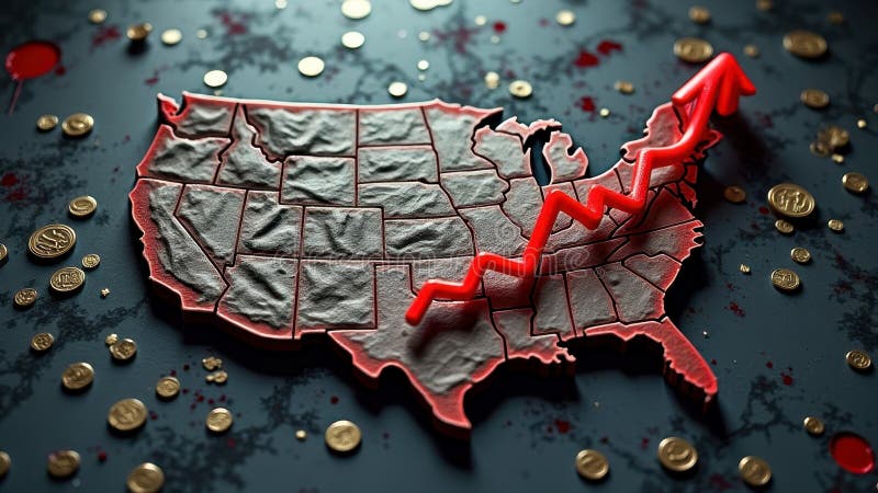 Us Economic Growth Concept with Rising Arrow on Map and Scattered Coins ...