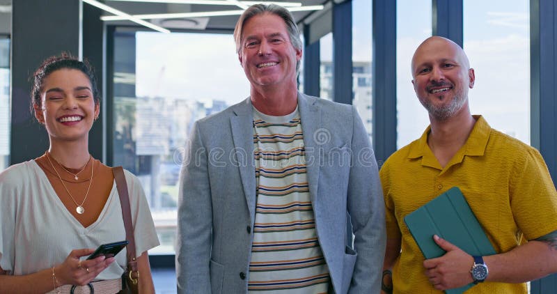 About Us, Employees and Smile at Office with Technology for Teamwork ...