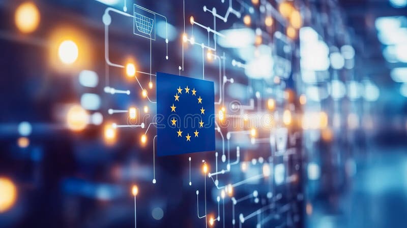US and EU Flags Alongside Icons Illustrate the Flow of Trade Across the ...