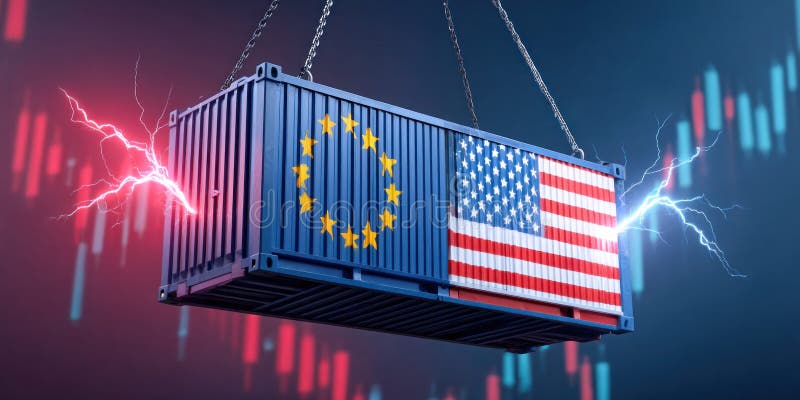 The US and EU Shipping Container with Lightning Depicts International ...
