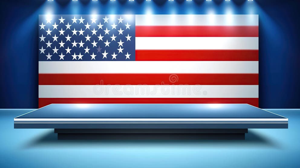 US Flag Backdrop, Empty Stage, Spotlight, Election, Presentation Stock ...