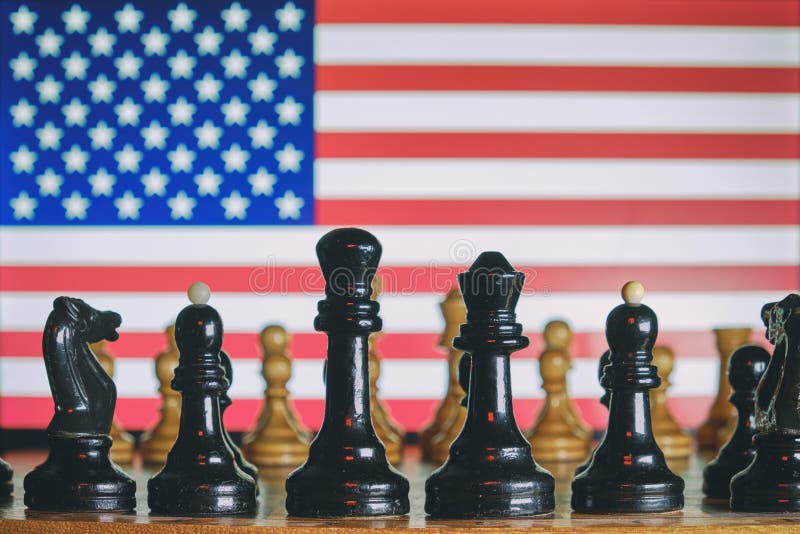 USA Flag on the Background of Chess with Pieces on the Board Stock ...