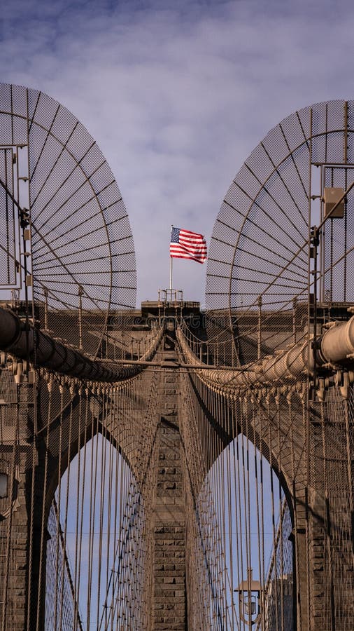 US Flag on the Brooklyn Bridge Stock Photo - Image of york ...