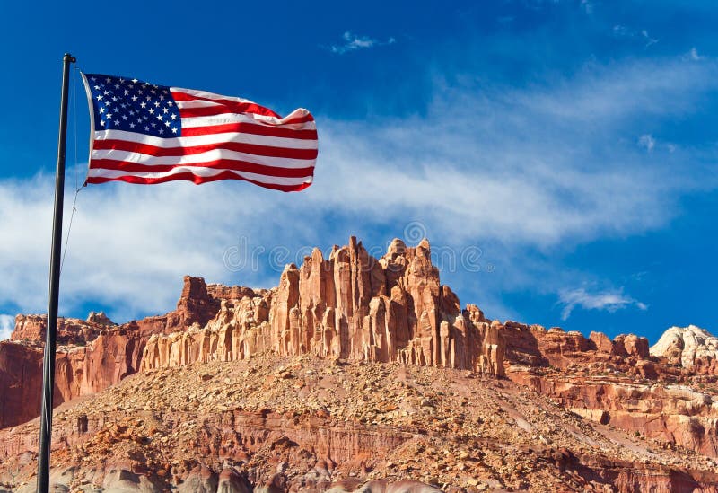 US Flag in Capital Reef National Park, USA Stock Image - Image of ...