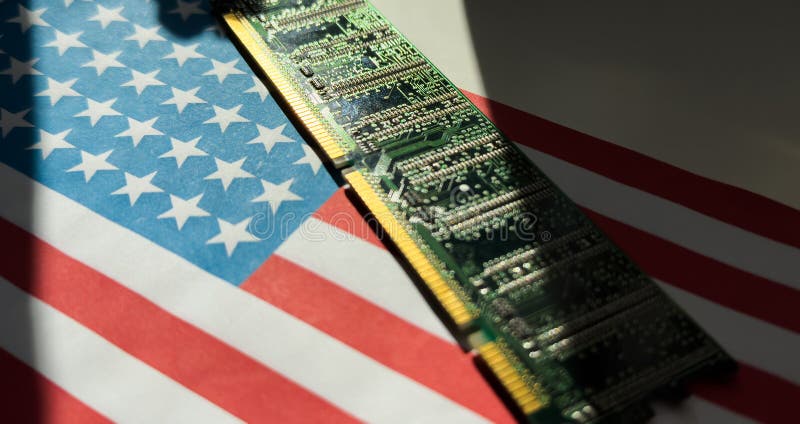 US Flag on Computer Chips for Chip War Concept. USA Global Chipmakers ...