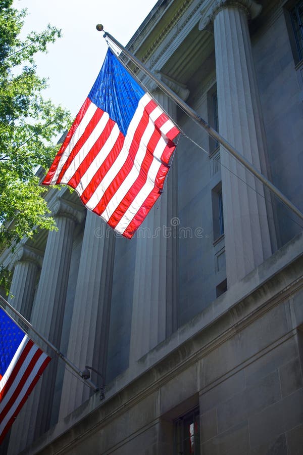 US Flag on Department of Justice Stock Image - Image of washington ...