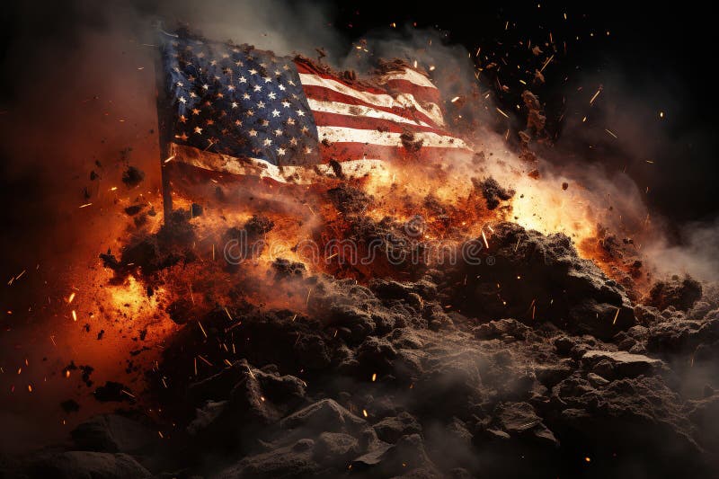 The US Flag is on Fire and Puffs of Smoke. Generated by Artificial ...