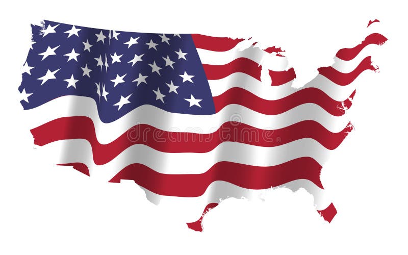 The US Flag Flapping in the Wind on the Nation Map Stock Vector ...