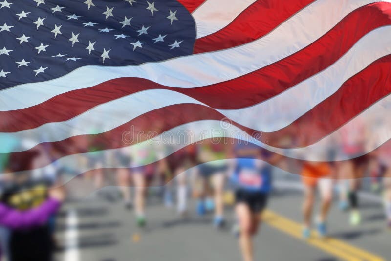 US Flag and Marathon Runners Stock Illustration - Illustration of color ...