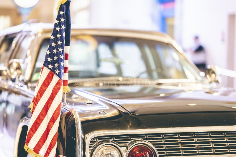 US Flag on an Old Vintage Car Stock Image - Image of authority, country ...