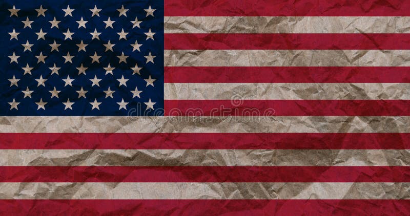 US Flag on Paper. American Flag Painted on Crumpled Craft Paper Stock ...