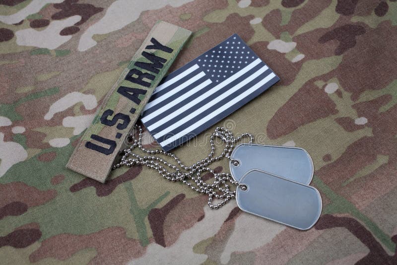 US Flag Patch with Dog Tag on US ARMY Multicam Uniform Stock Image ...