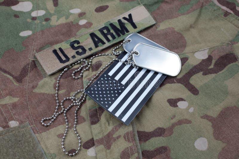 US Flag Patch with Dog Tag on US ARMY Multicam Uniform Stock Image ...