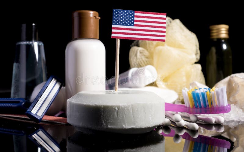 US Flag in the Soap with All the Products for the People Stock Image ...