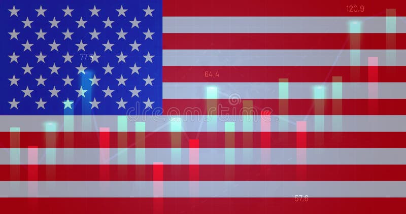 US Flag with a Stock Bar Chart Overlay Stock Image - Image of exchange ...