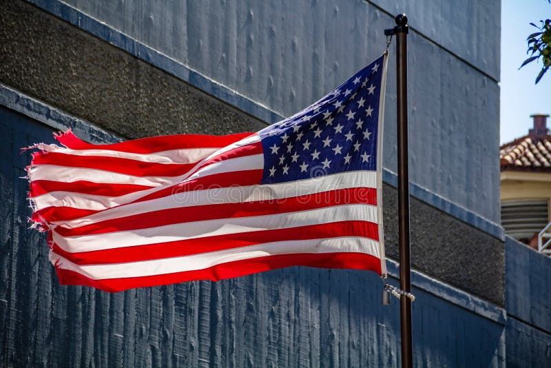 US Flag Waving in High Wind in California, USA Stock Image - Image of ...