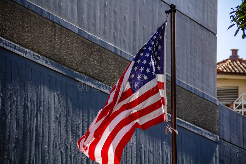 US Flag Waving in High Wind in California, USA Stock Image - Image of ...
