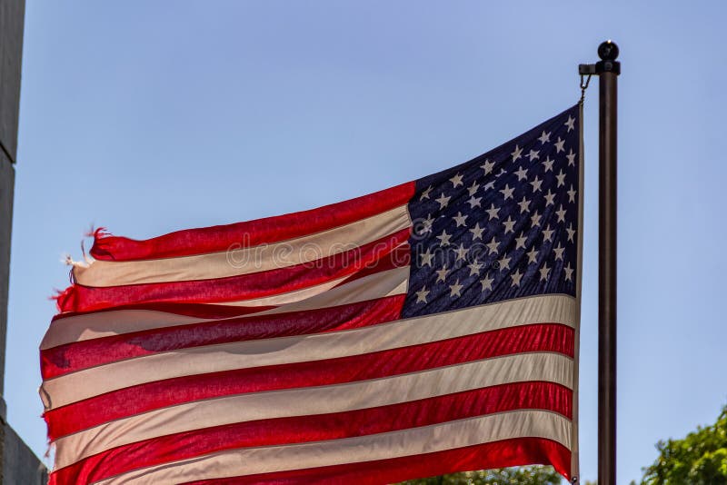 US Flag Waving in High Wind in California, USA Stock Photo - Image of ...
