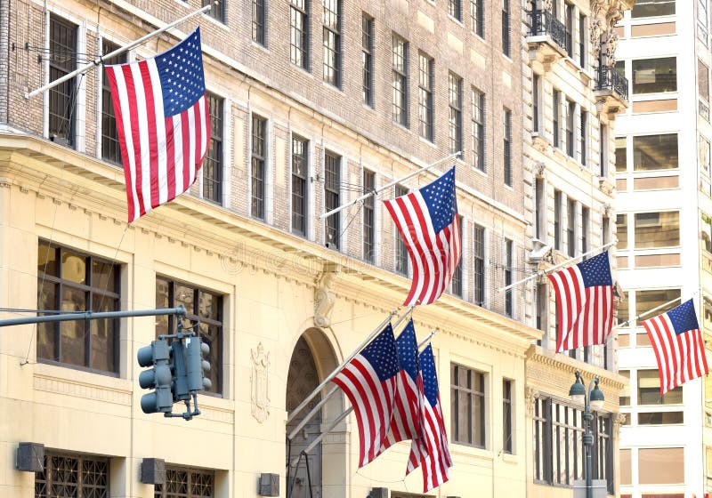 US Flags on a Building in New York, USA Stock Image - Image of landmark ...
