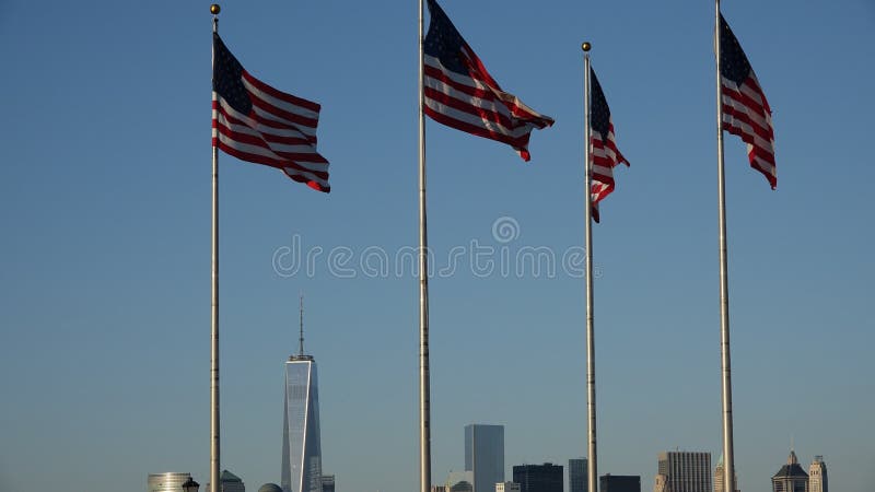 Us Flags and Freedom Tower editorial stock image. Image of flags - 80995649