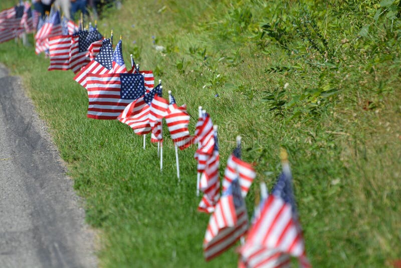 US Flags Lining the Route of the Travelling Vietnam Wall Stock Photo ...