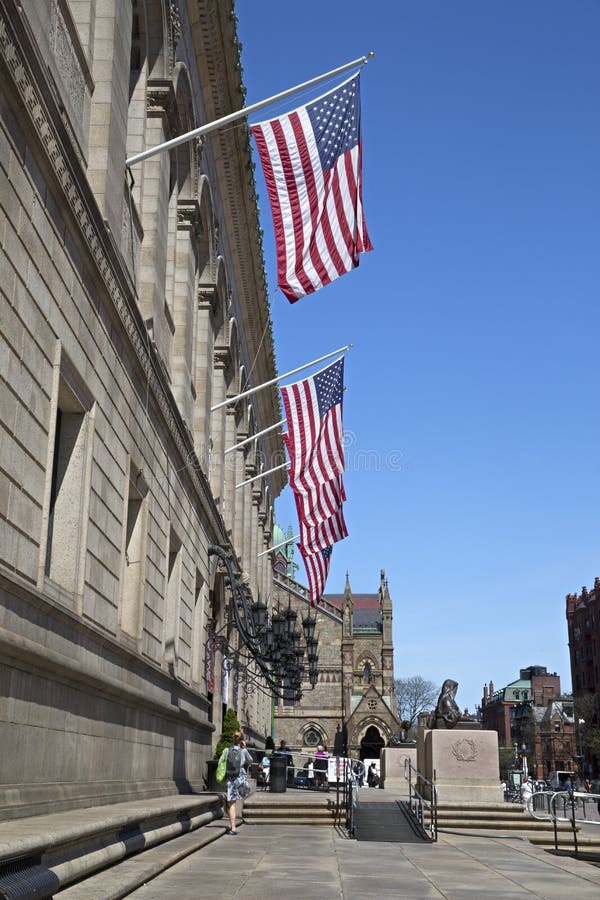 US Flags Outside Boston Public Library in Boston Editorial Stock Image ...