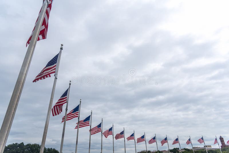 US Flags Under an Overcast Sky in Washington D.C Editorial Stock Image ...
