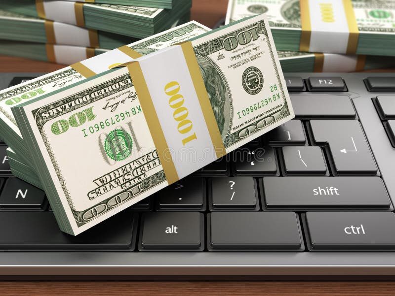 US Hundred Dollar Bills on White Modern Computer Keyboard. Stock Photo ...