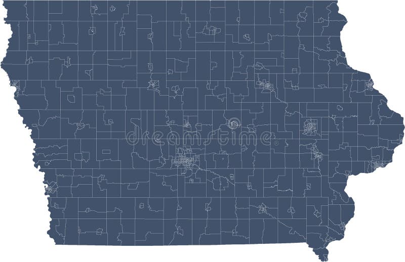 US Iowa State Map with Census Tracts Boundaries Stock Vector ...