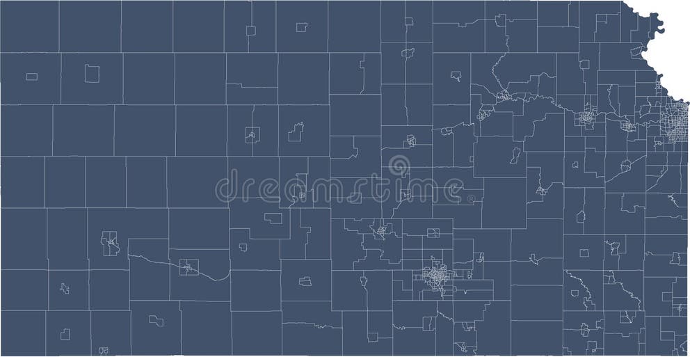 US Kansas State Map with Census Tracts Boundaries Stock Vector ...