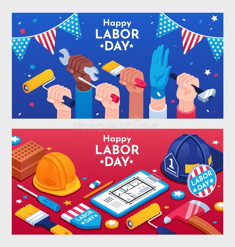 US Labor Day Banners in Isometric View Stock Illustration ...