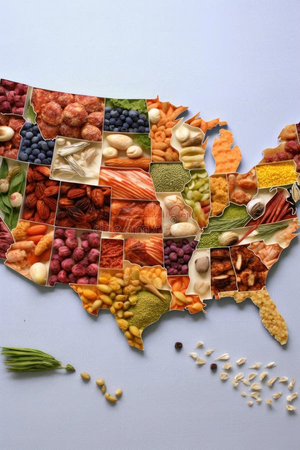 Us Map Made of Regional Foods Collage Stock Illustration - Illustration ...