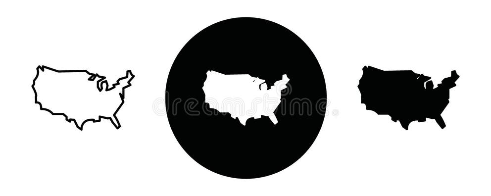 US Map Outline Icon Collection or Set. US Map Thin Vector Line Art ...