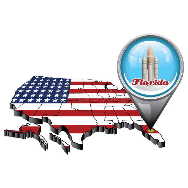 US Map with Pin Showing Florida State. Vector Illustration Decorative ...
