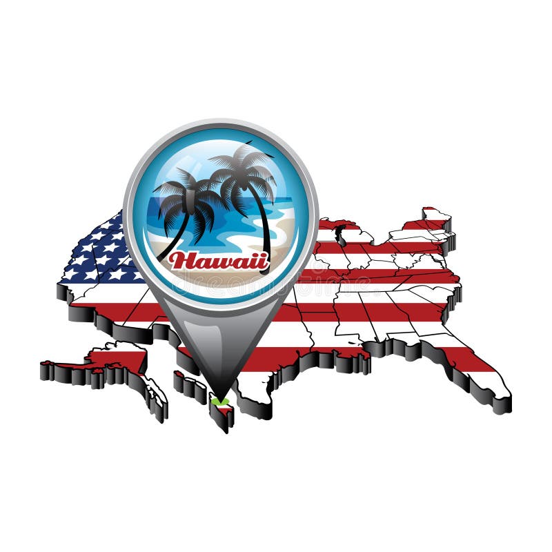 US Map with Pin Showing Hawaii State. Vector Illustration Decorative ...